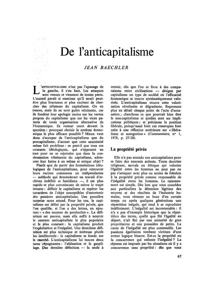 De l'anticapitalisme - Commentaire