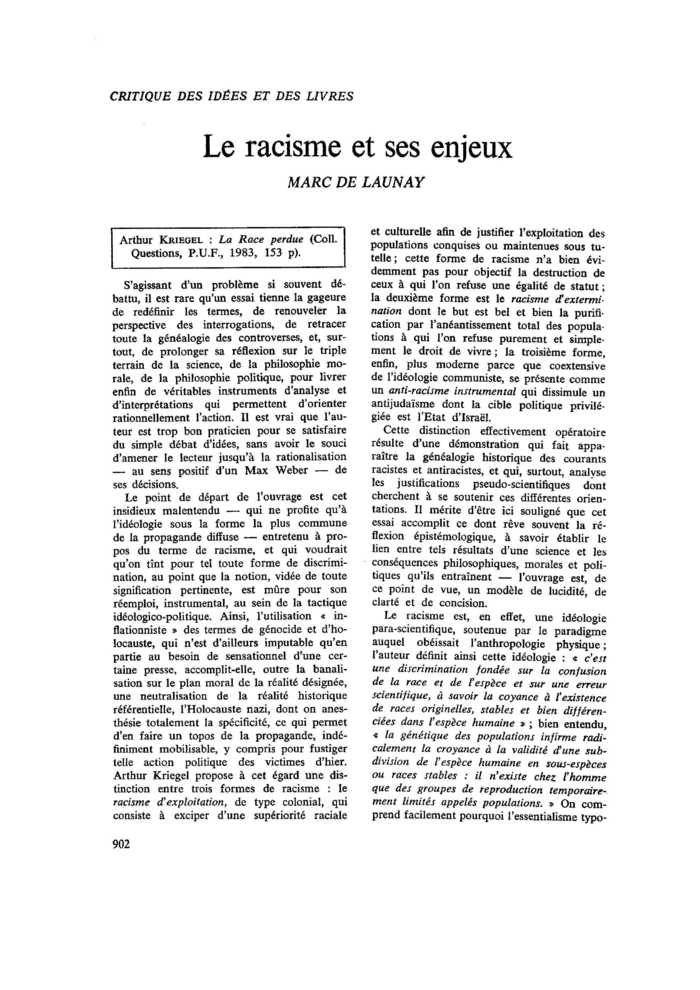 Le racisme et ses enjeux - Commentaire