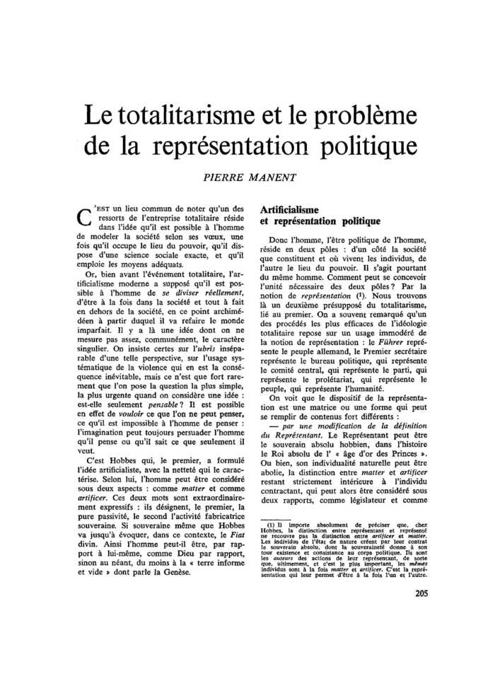 Le totalitarisme et le problème de la représentation politique ...