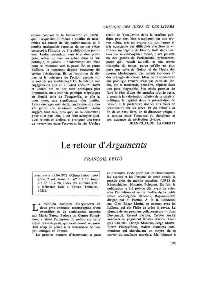 Le retour d'Arguments - Commentaire