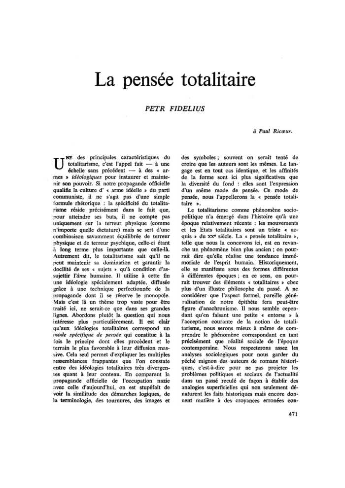 La pensée totalitaire - Commentaire