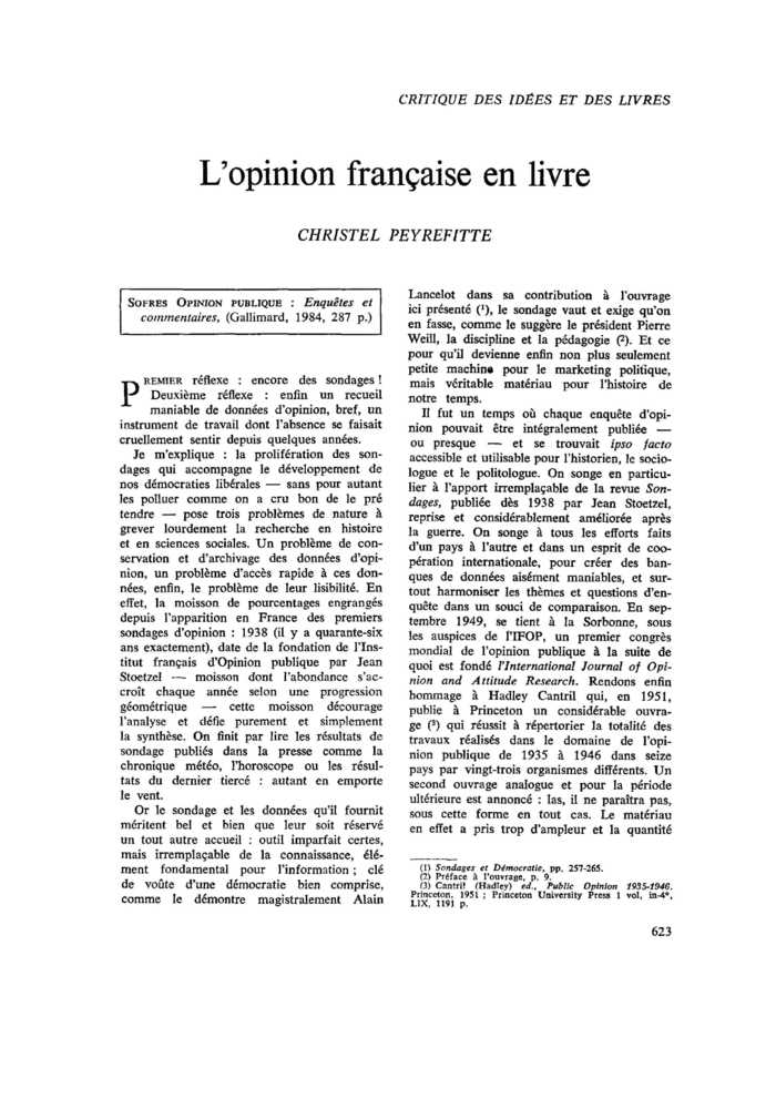 L'opinion française en livre - Commentaire