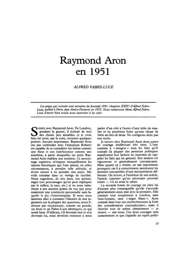 Raymond Aron en 1951 - Commentaire