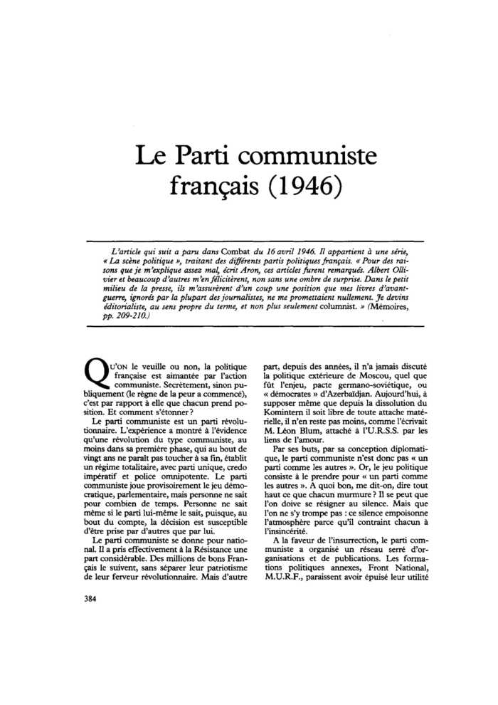 Le Parti communiste français (1946) - Commentaire