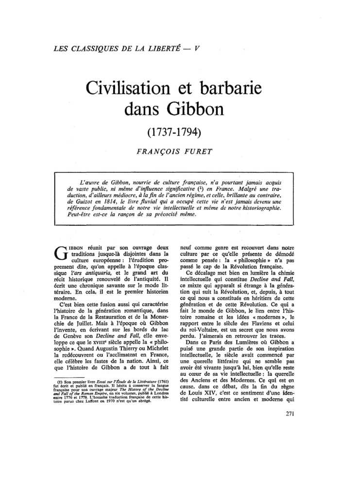 Civilisation et barbarie dans Gibbon - Commentaire