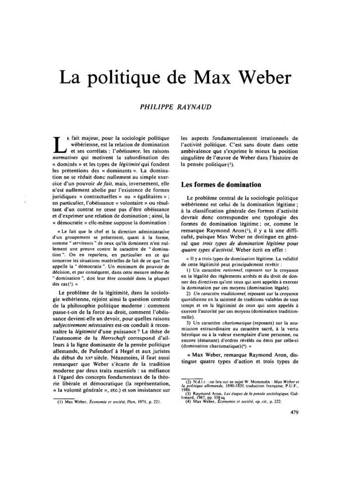 La politique de Max Weber - Commentaire