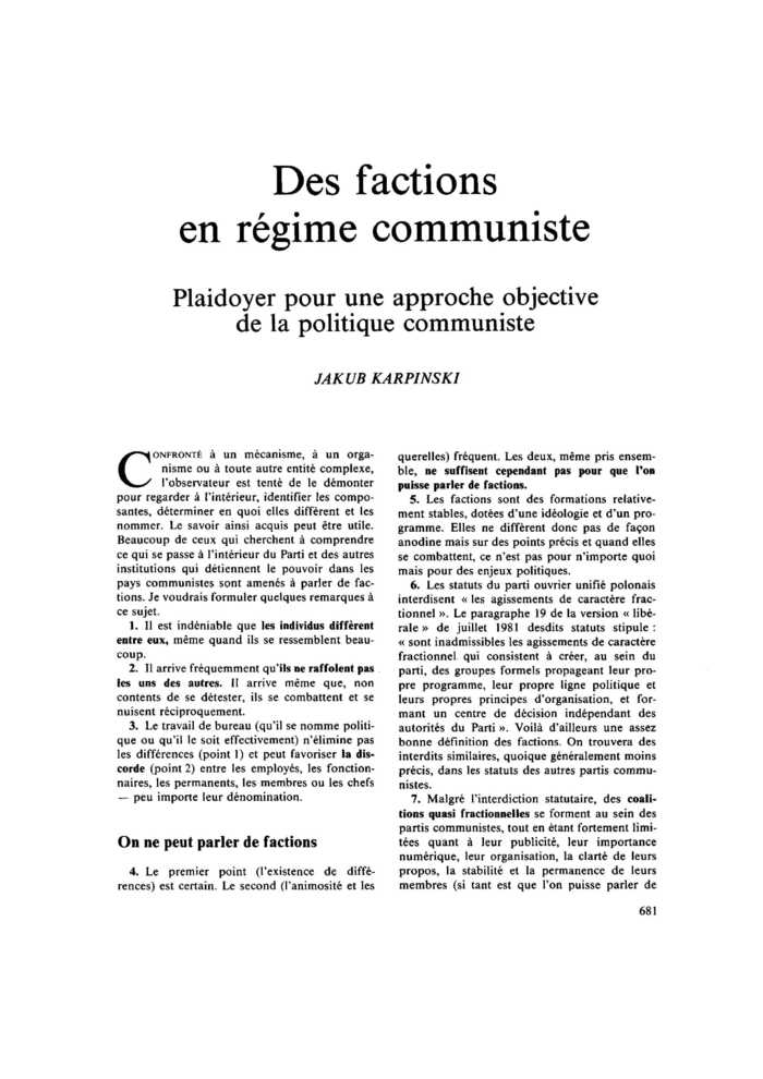 Des factions en régime communiste. Plaidoyer pour une approche ...