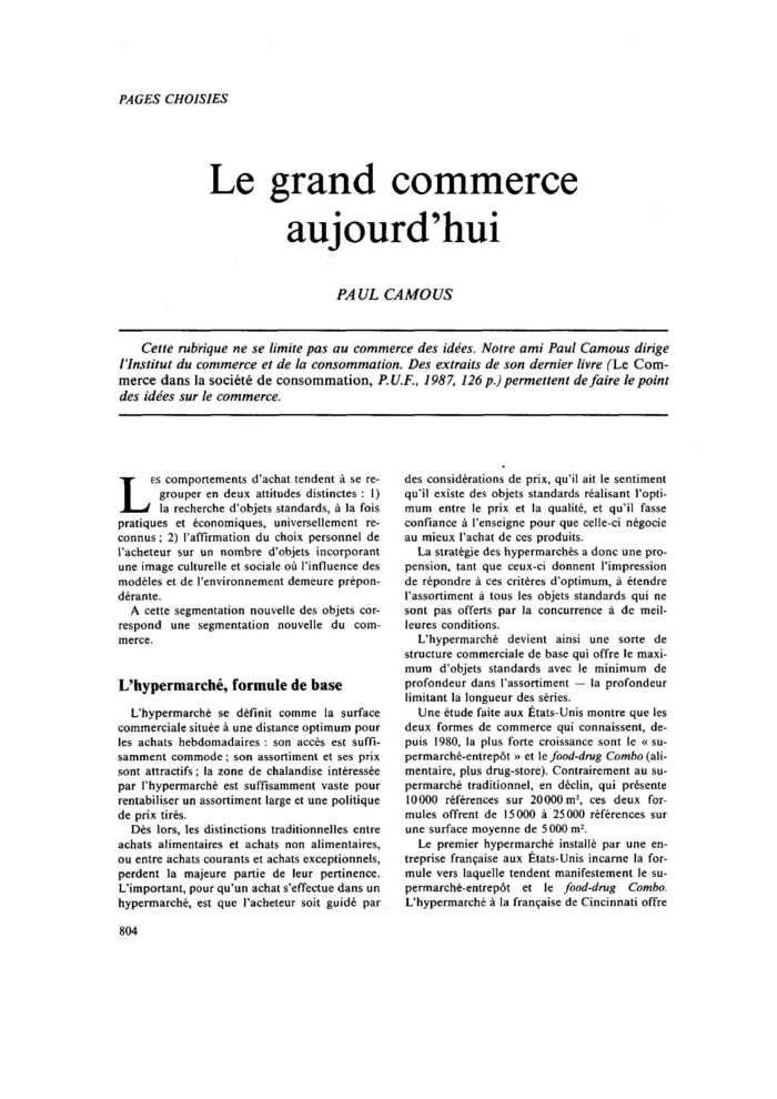 Le grand commerce aujourd'hui - Commentaire