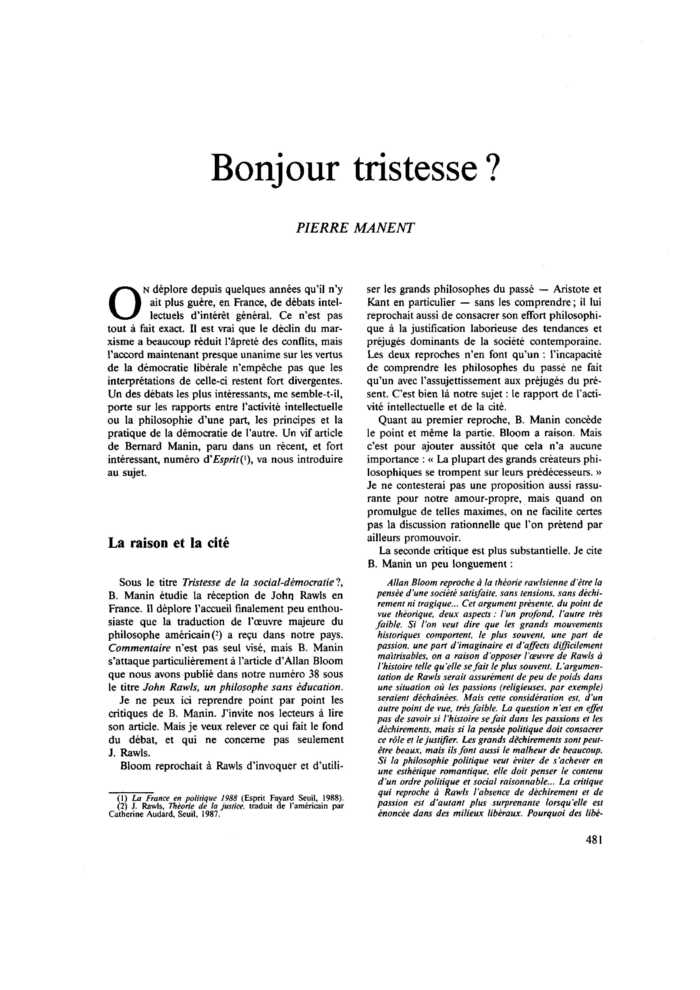 Bonjour tristesse ? - Commentaire