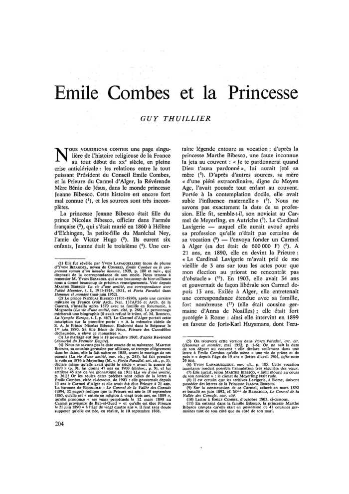 Émile Combes et la Princesse - Commentaire
