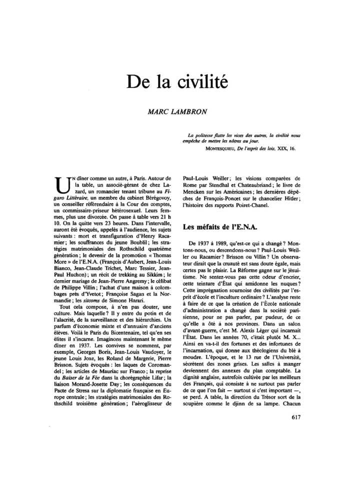 De la civilité - Commentaire