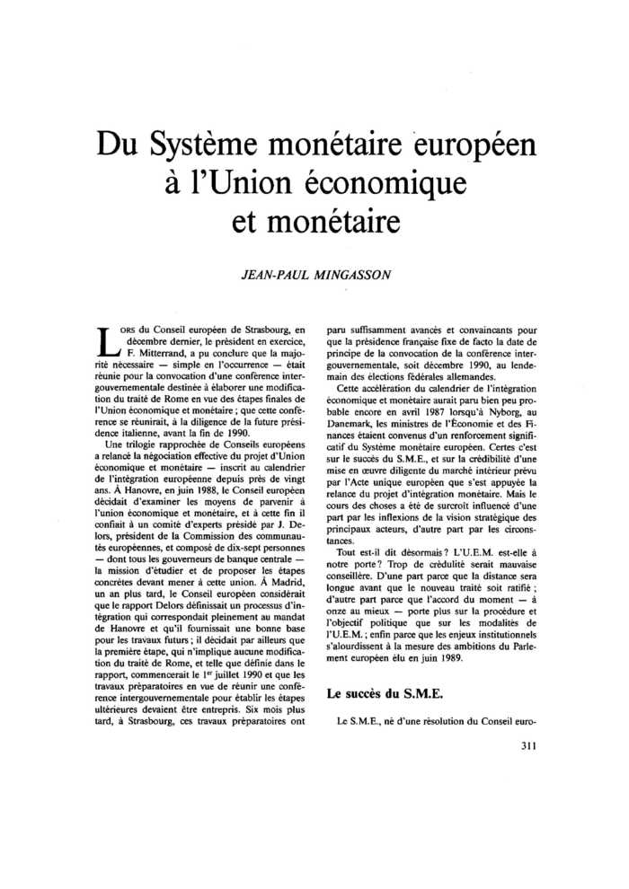 Du Système monétaire européen à l'Union économique et monétaire ...