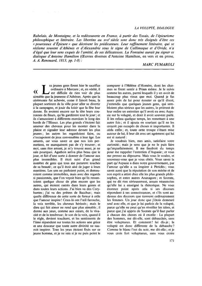 La volupté, dialogue - Commentaire