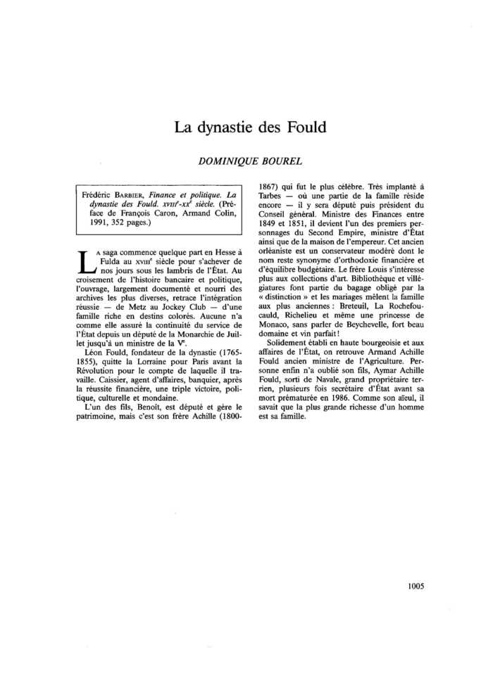 La dynastie des Fould - Commentaire