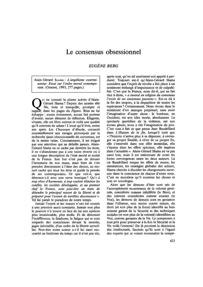 Le consensus obsessionnel - Commentaire