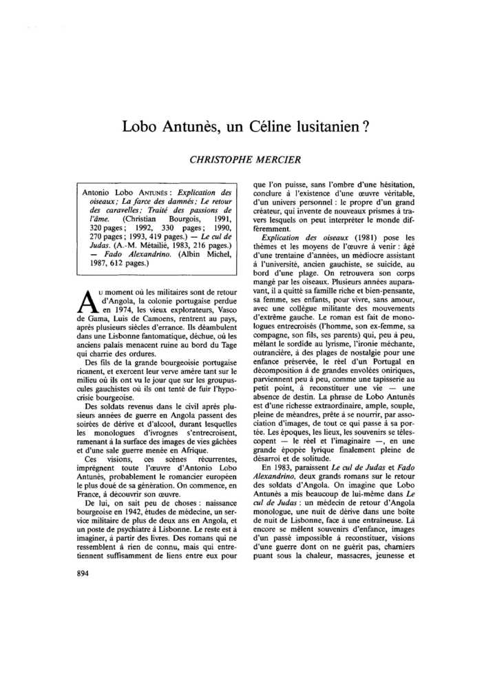 Lobo Antunès, un Céline lusitanien ? - Commentaire