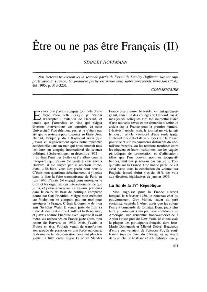 Être ou ne pas être Français (II) - Commentaire