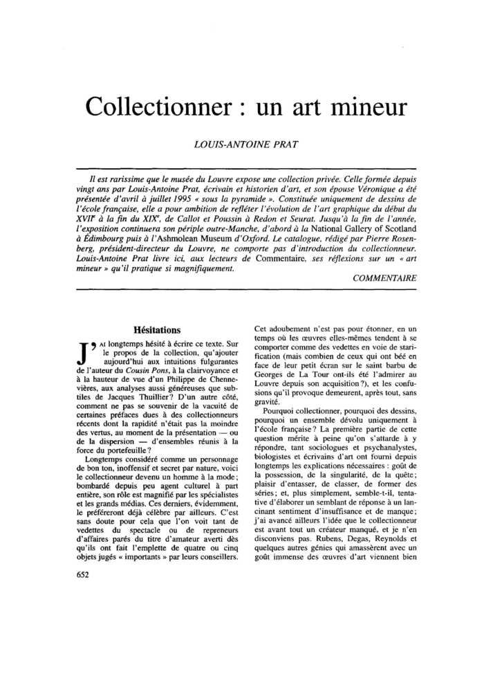 Collectionner : un art mineur - Commentaire