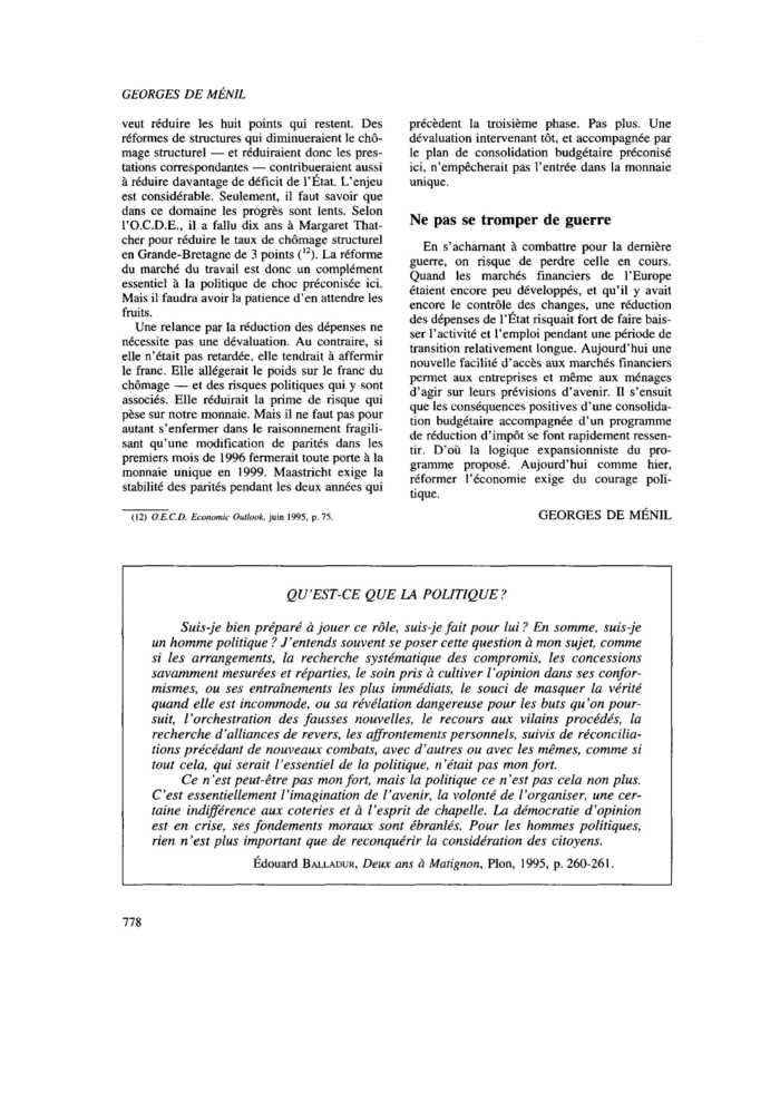 QU'EST-CE QUE LA POLITIQUE ? - Commentaire