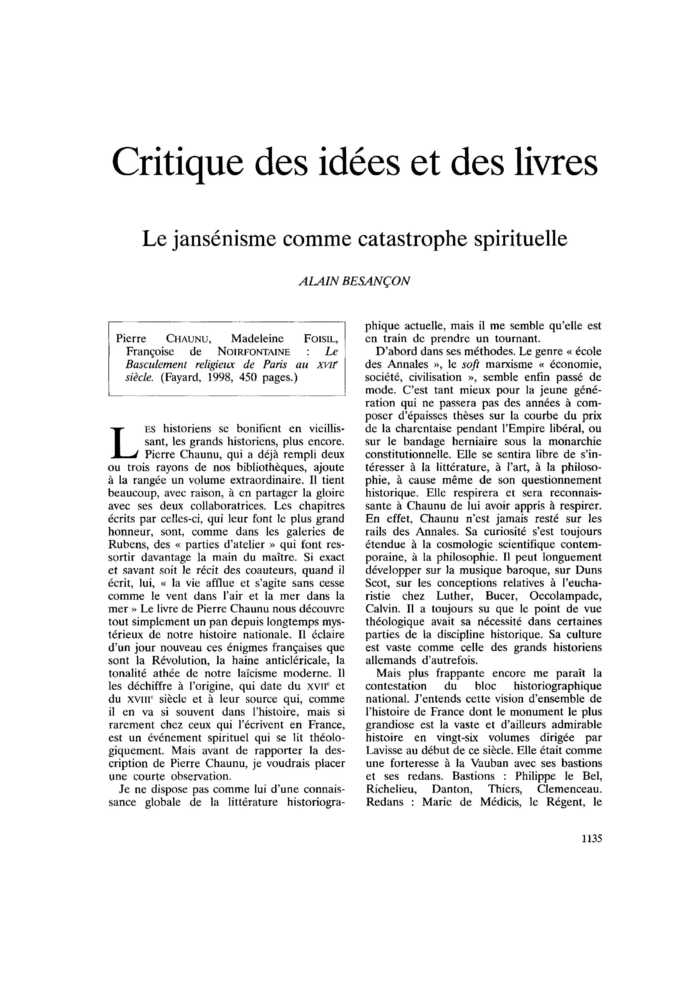 Le jansénisme comme catastrophe spirituelle - Commentaire