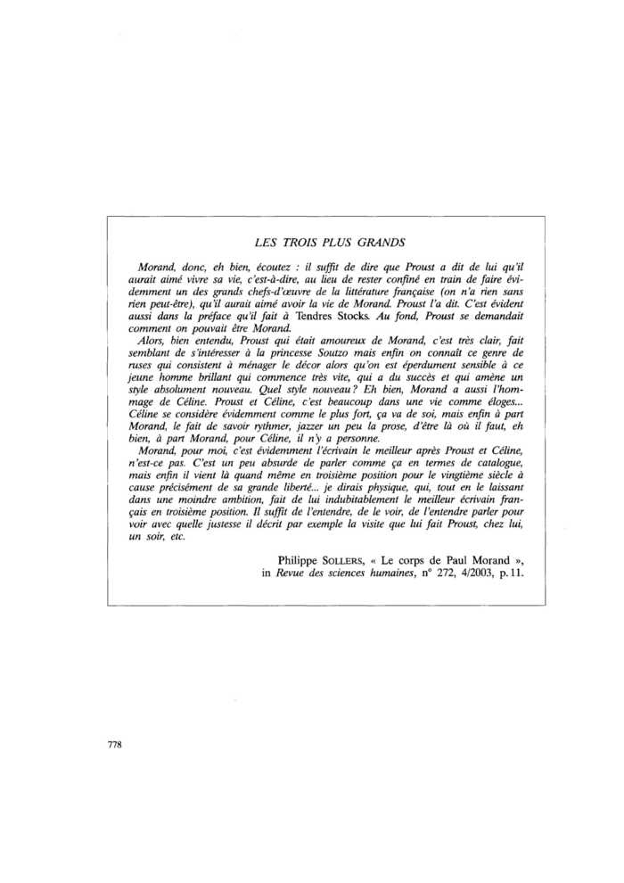 LES TROIS PLUS GRANDS - Commentaire