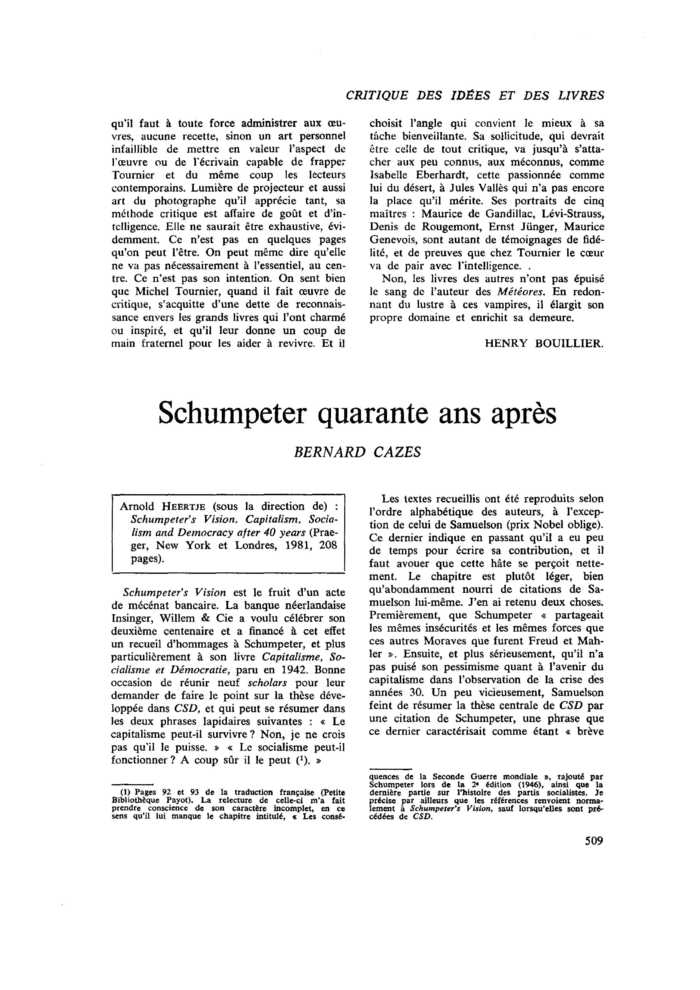 Schumpeter quarante ans après - Commentaire