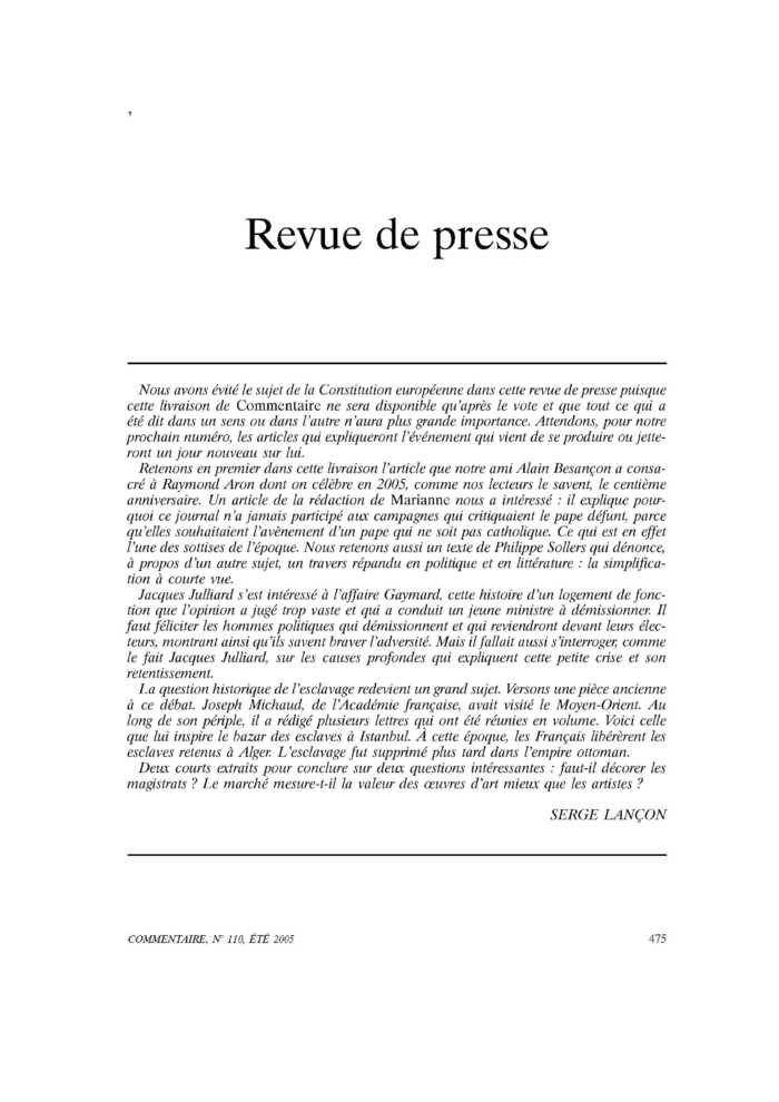 Revue de presse - Commentaire
