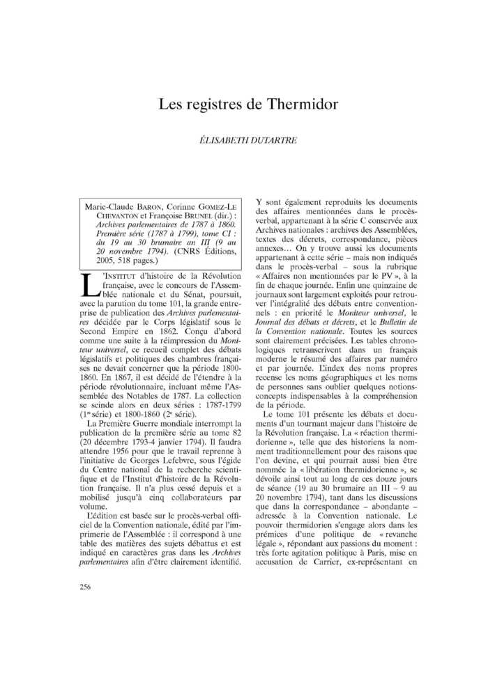 Les registres de Thermidor - Commentaire