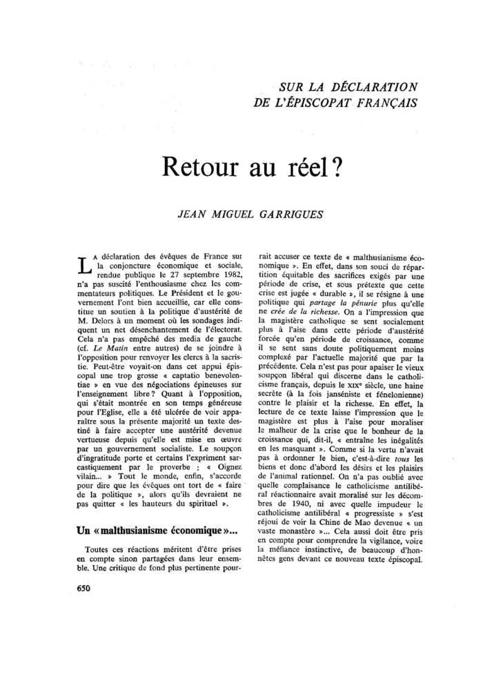 Retour au réel ? - Commentaire