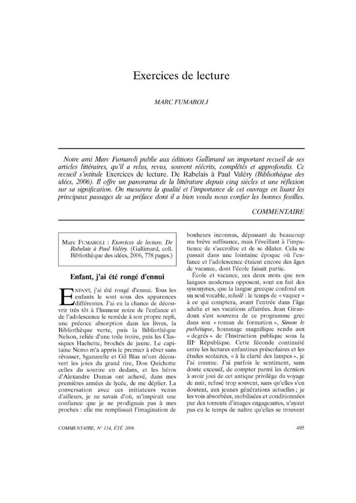 Exercices de lecture - Commentaire