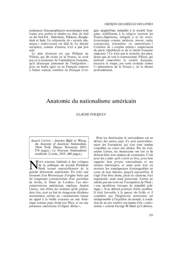 Anatomie du nationalisme américain - Commentaire