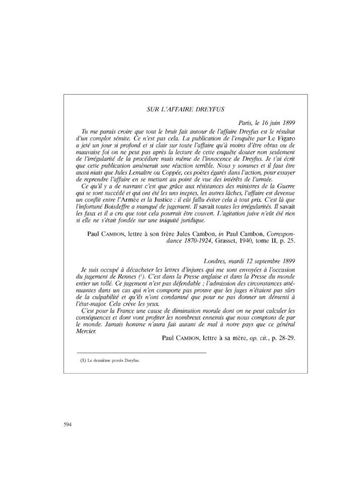 SUR L'AFFAIRE DREYFUS - Commentaire