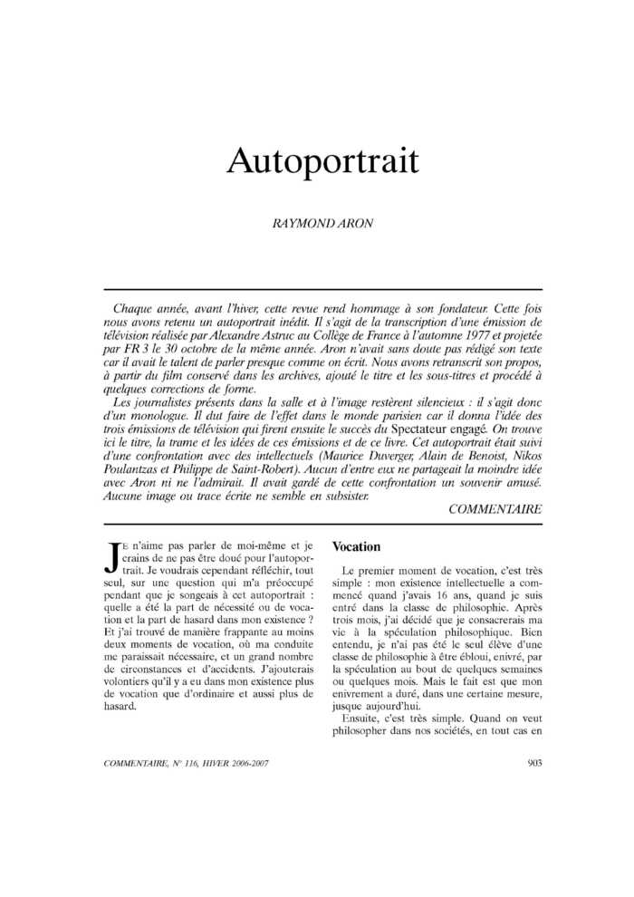 Autoportrait - Commentaire