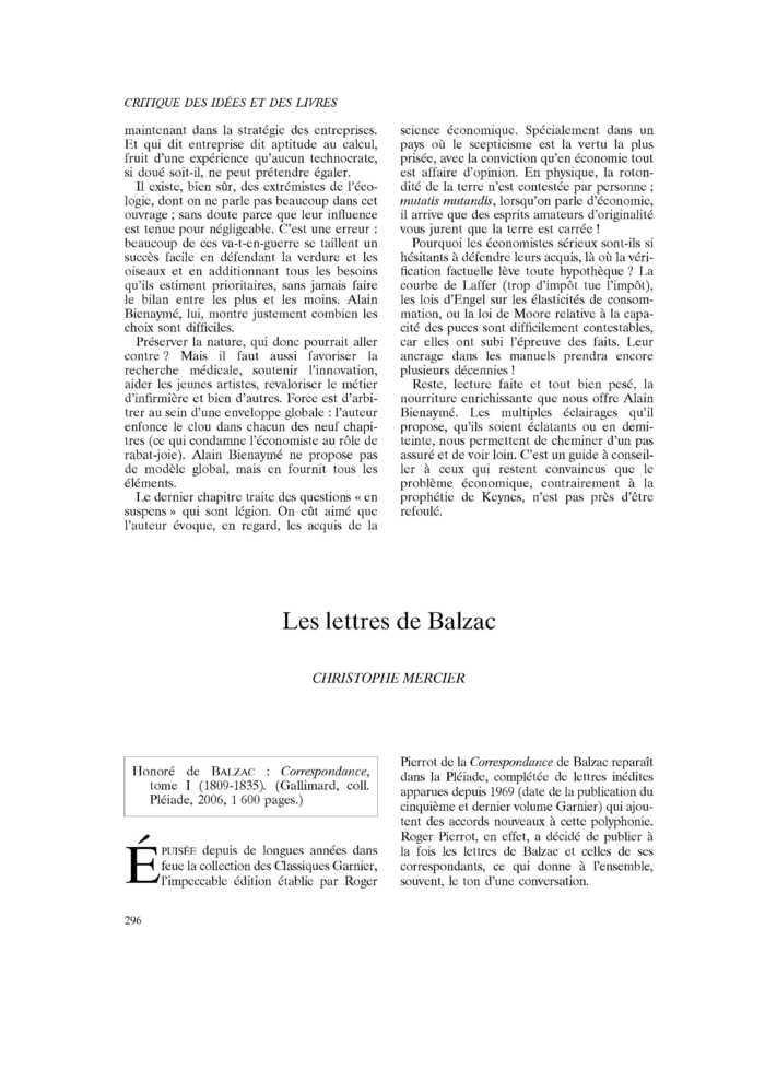 Les lettres de Balzac - Commentaire