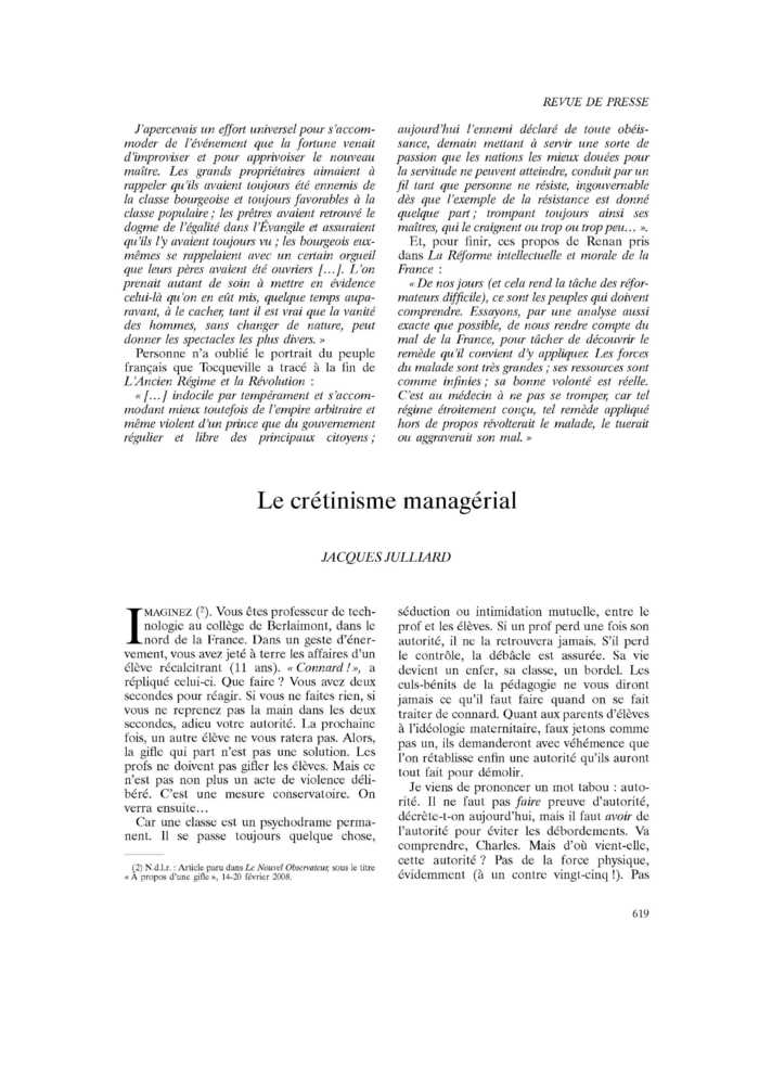 Le crétinisme managérial - Commentaire
