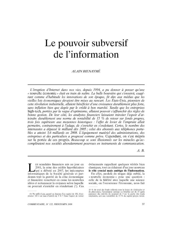 Le pouvoir subversif de l'information - Commentaire