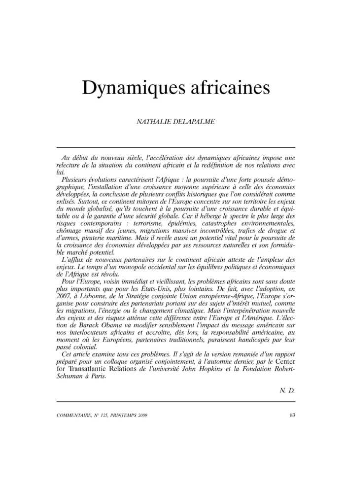 Dynamiques africaines - Commentaire