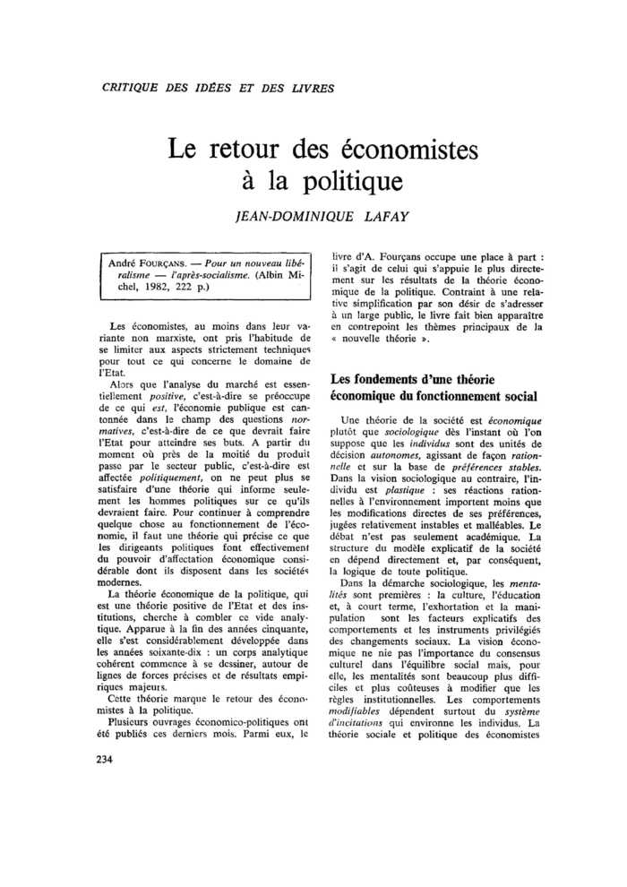 Le Retour Des économistes à La Politique Commentaire