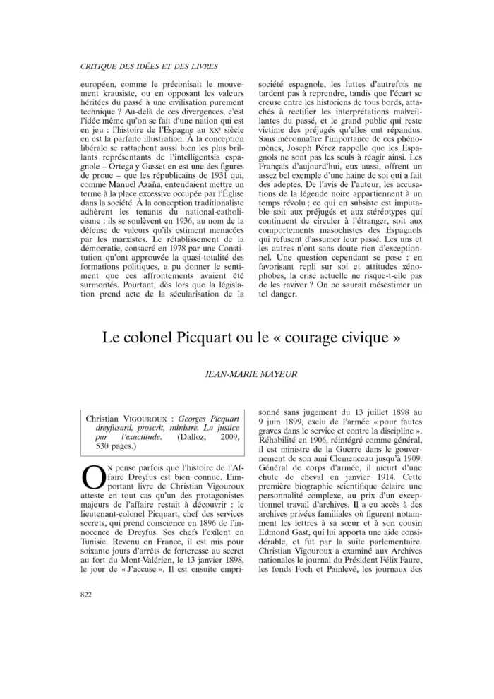 Le colonel Picquart ou le « courage civique » - Commentaire