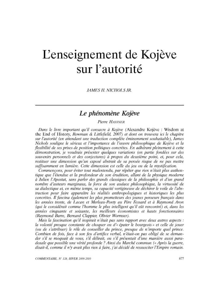 Le phénomène Kojève - Commentaire