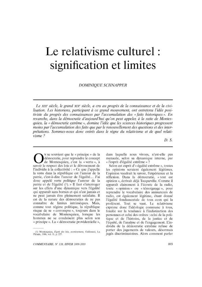 Le relativisme culturel : signification et limites - Commentaire