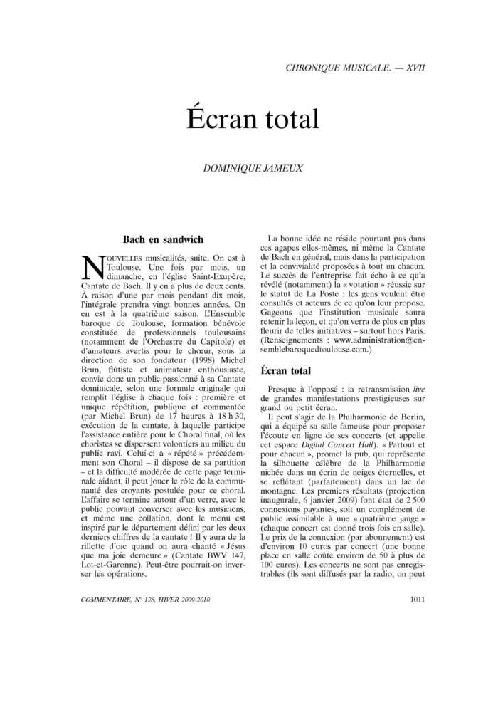 Écran total - Commentaire