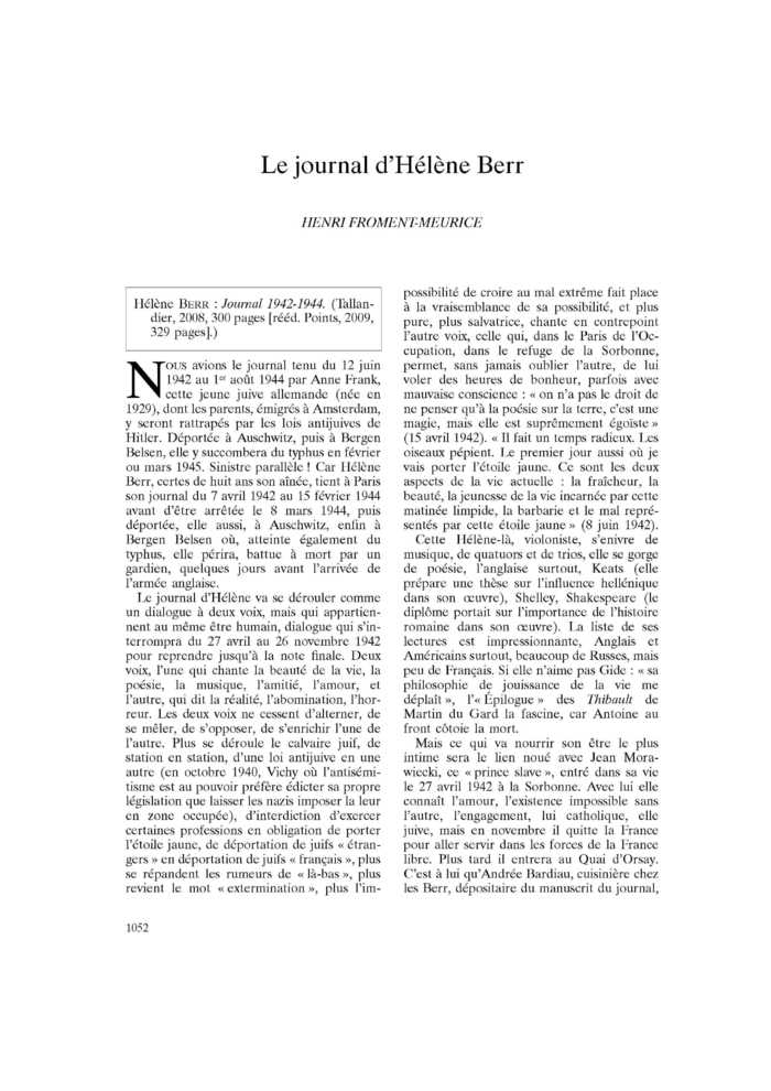 Le journal d'Hélène Berr - Commentaire
